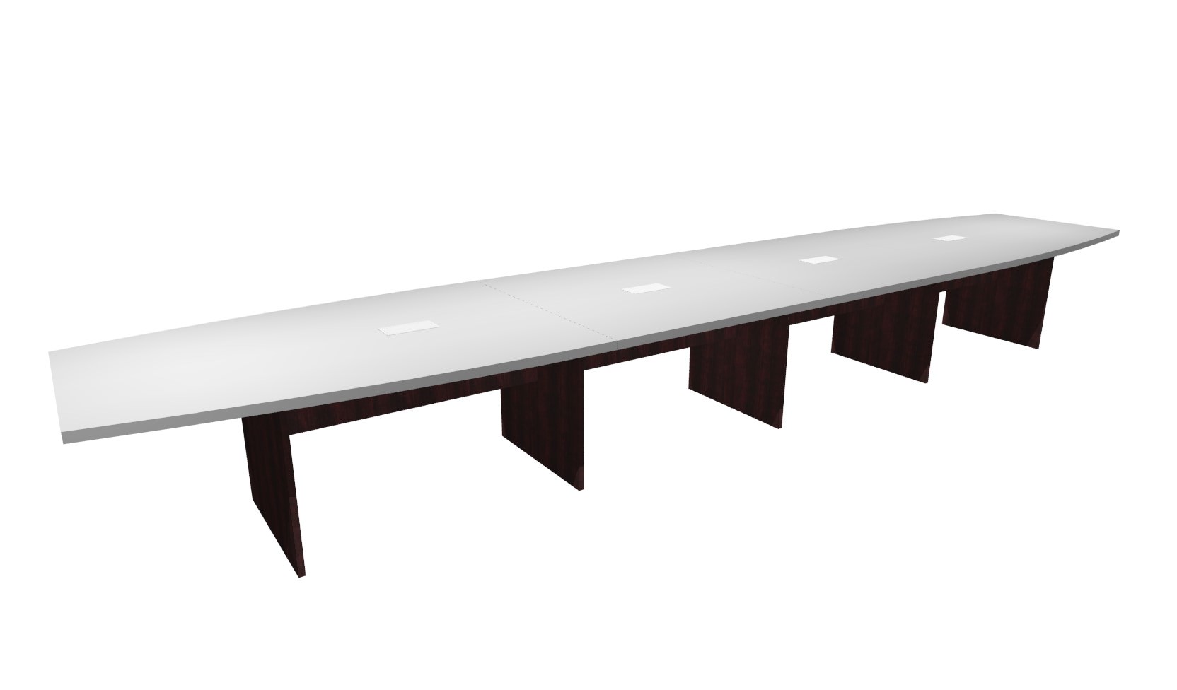 20 FT White / Mahogany Boat Shaped Conference Table